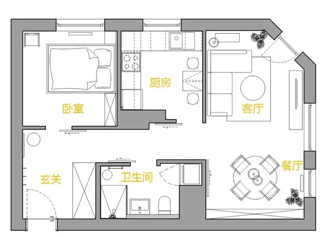 This is a small apartment with an area of 45 square meters, one bedroom ...