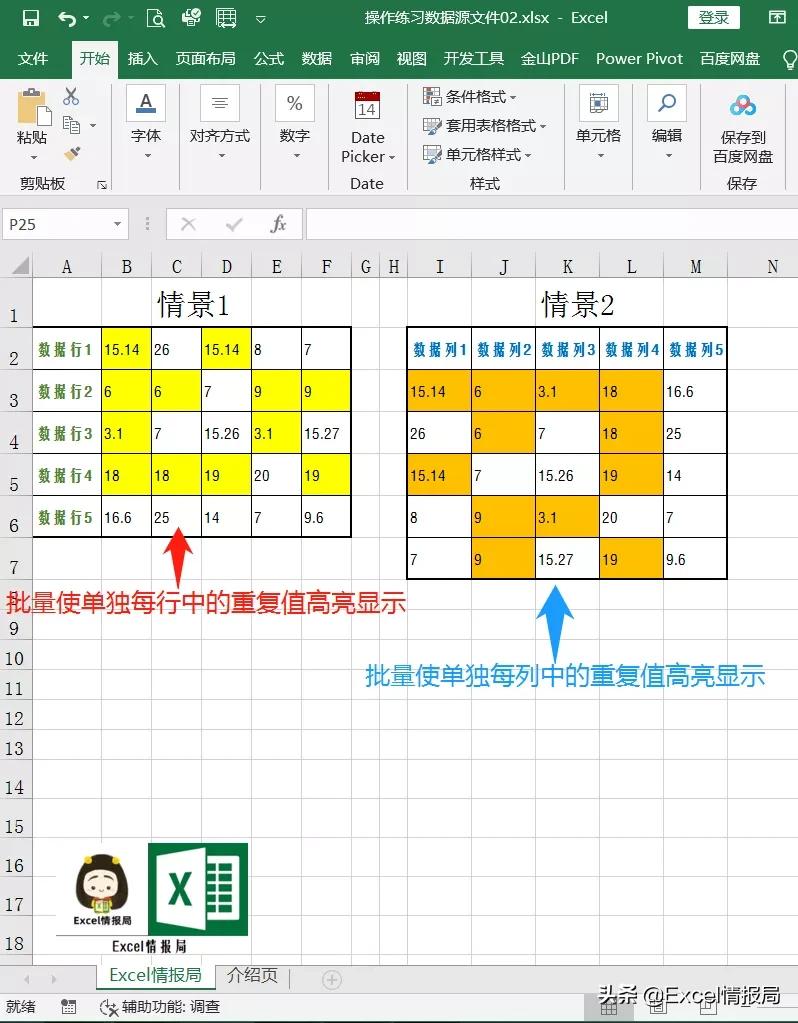 Excel批量高亮显示每行（或每列）中的重复值，超级给力的技巧 正数办公 