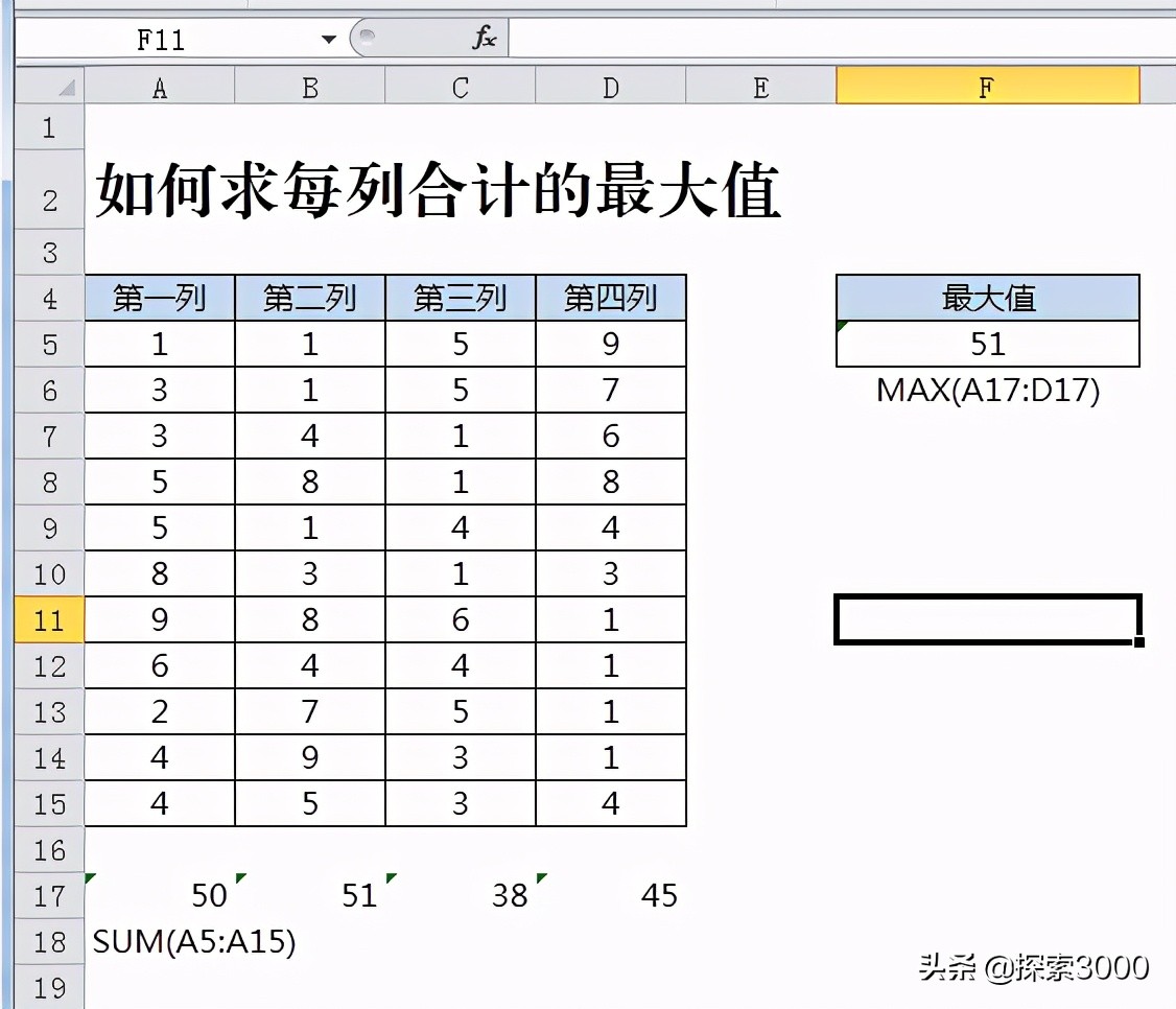 Excel如何列向求和求最大值，附公式和vba、自定义函数对比 正数办公